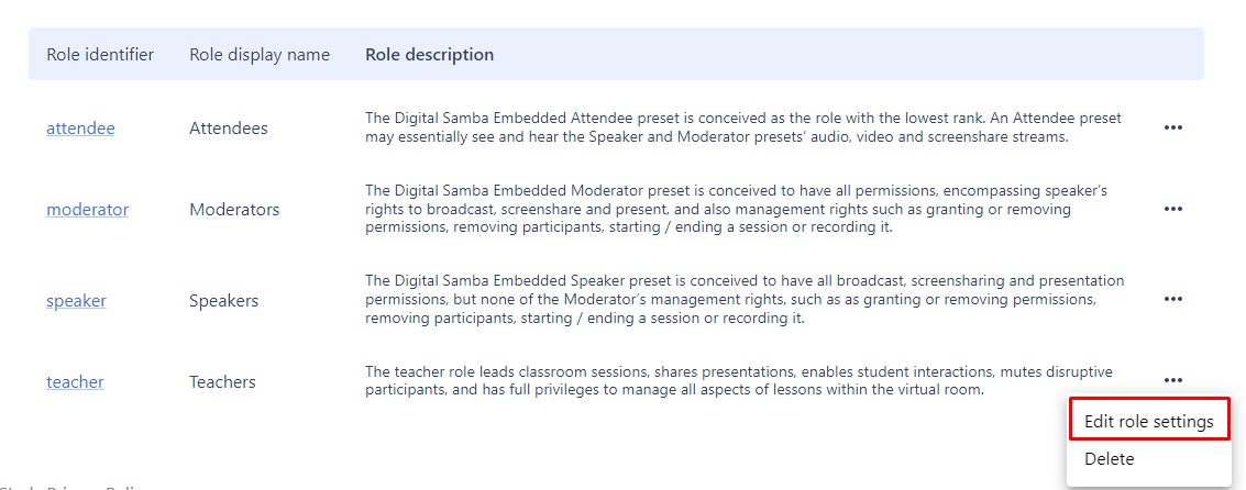 How to use custom roles in Digital Samba Dashboard